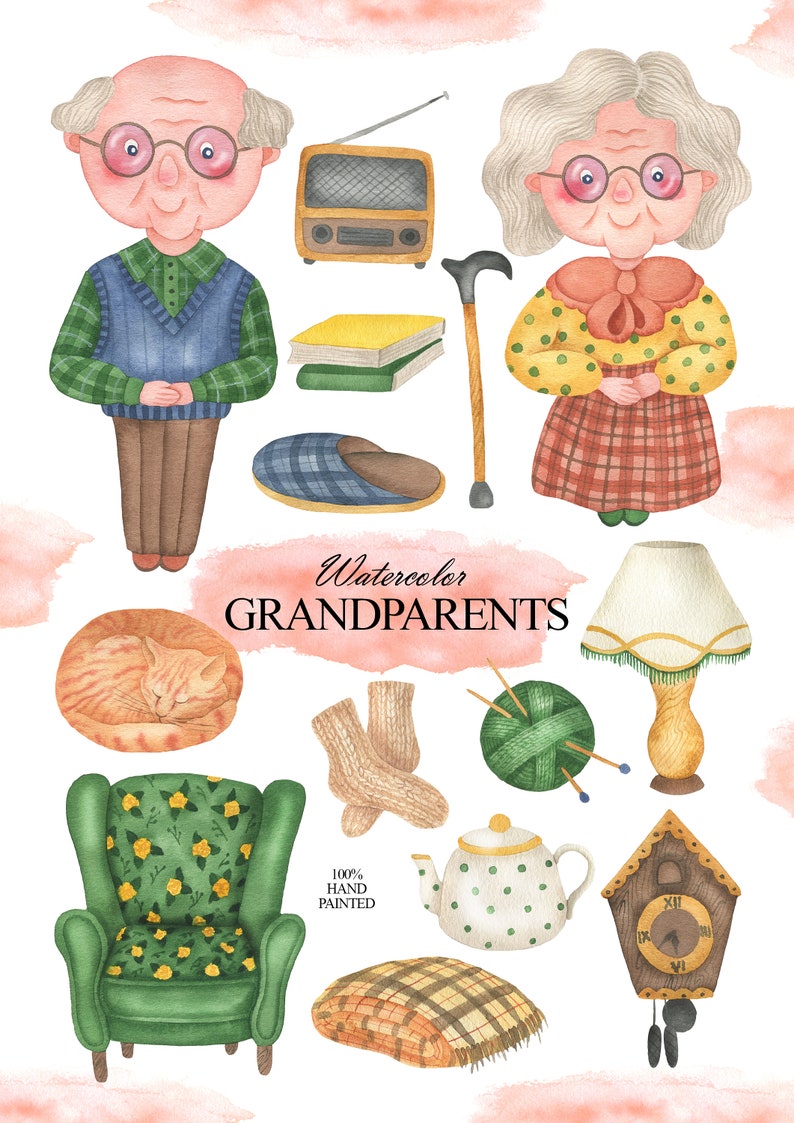 Watercolor Grandparents Clipart, Grandfather and Grandmother Clip Art ...