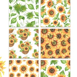 Watercolor Sunflowers Digital Paper Pack, Seamless Patterns, Textile ...