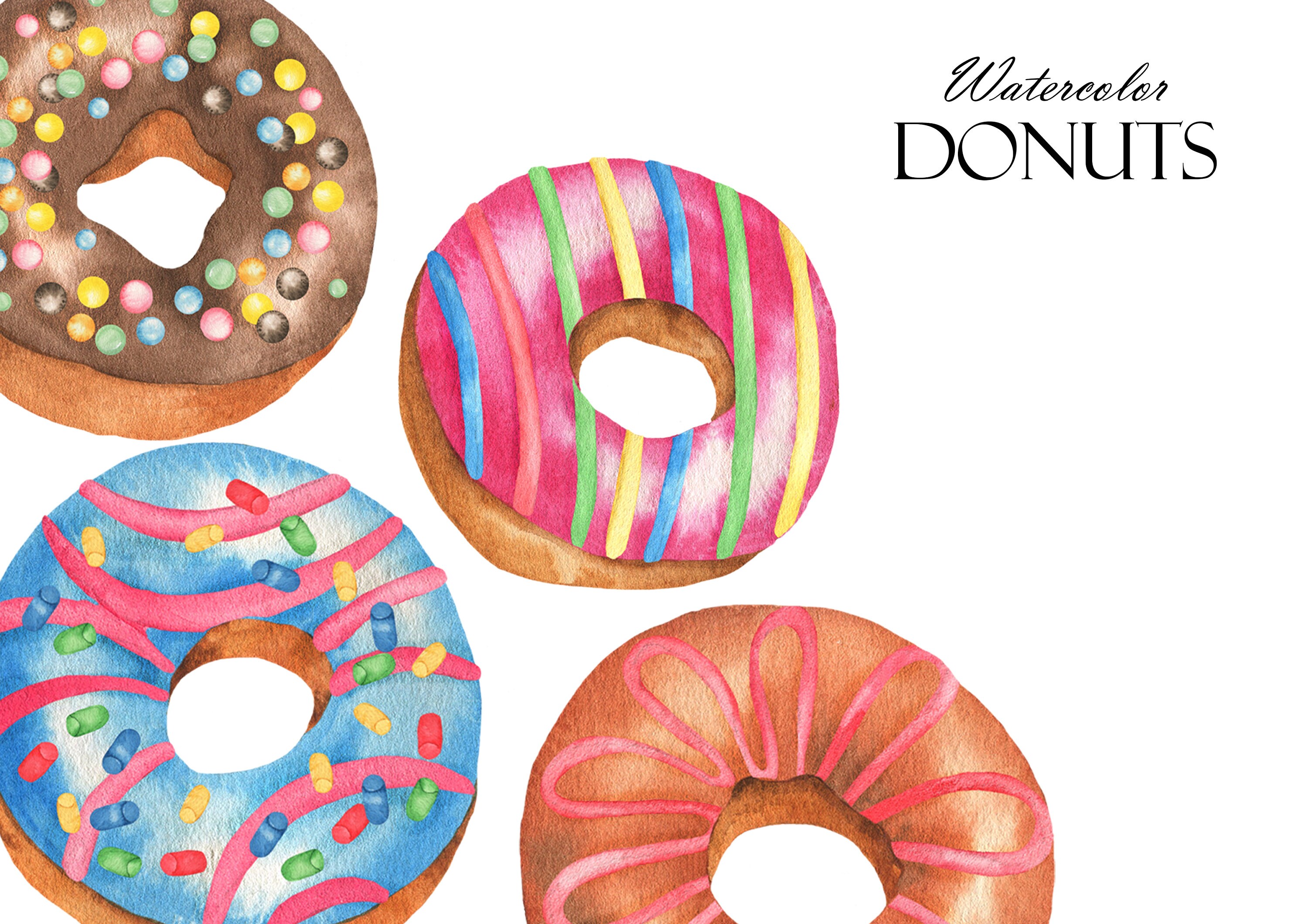 Watercolor Donuts Clipart, Donut Birthday Party, Sprinkle Donut, Sweet ...