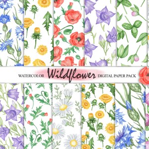 Wildflower Floral Digital Paper Pack, Watercolor Seamless Patterns of ...