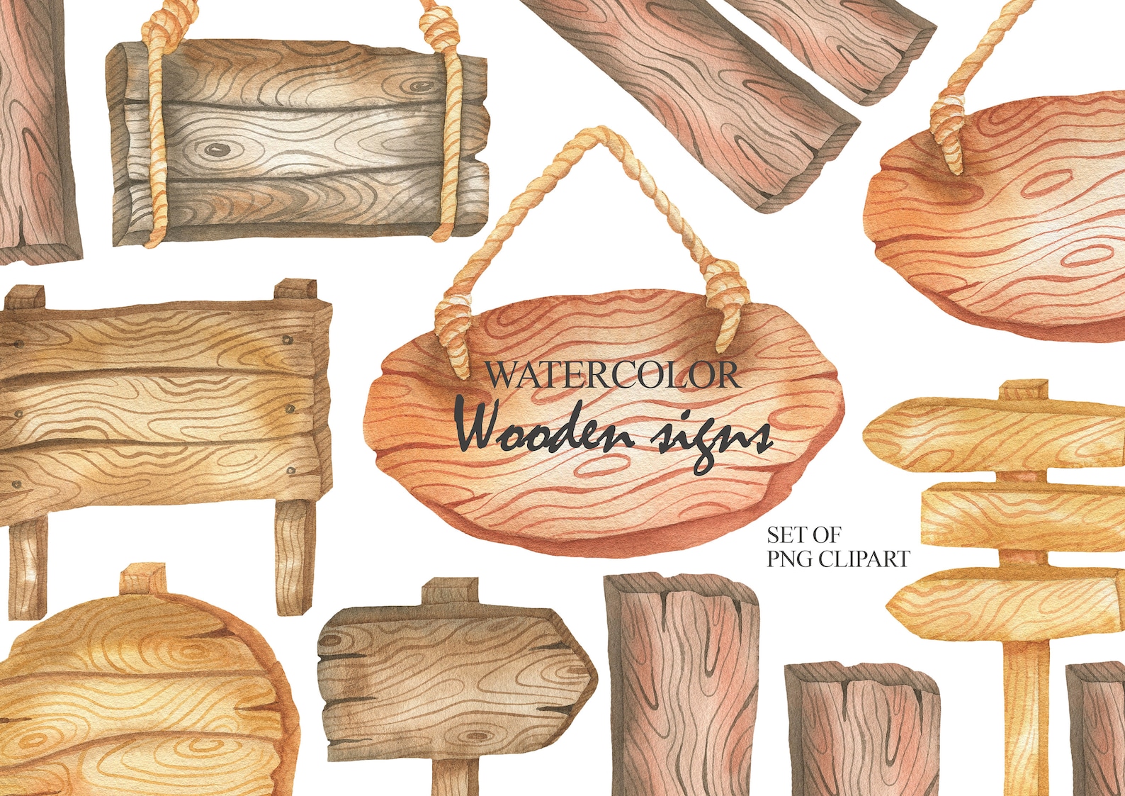 Watercolor Wood Sign Clipart Rustic Sign Slice Clip Art | Etsy