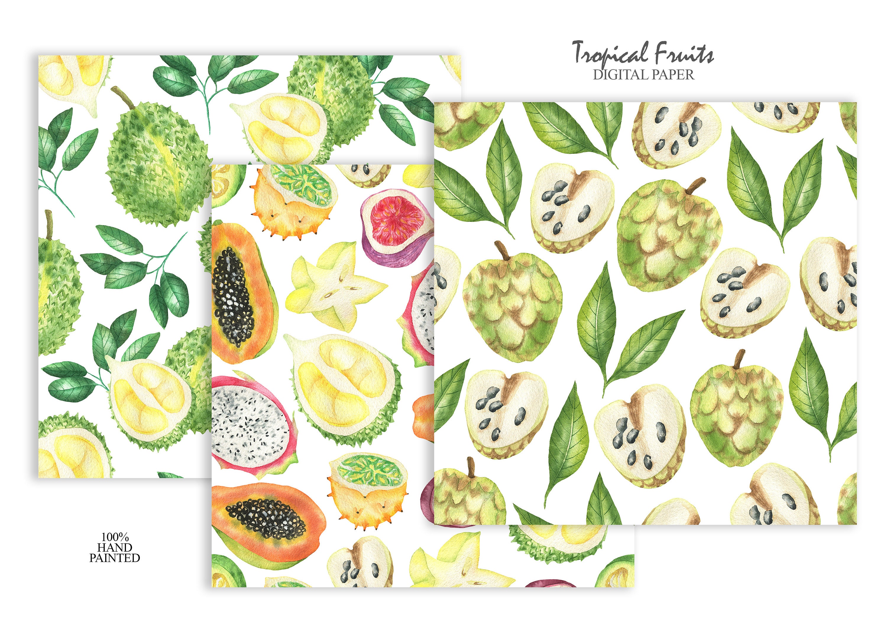 Watercolor Fruits Digital Paper, Summer Tropical Fruits Seamless ...