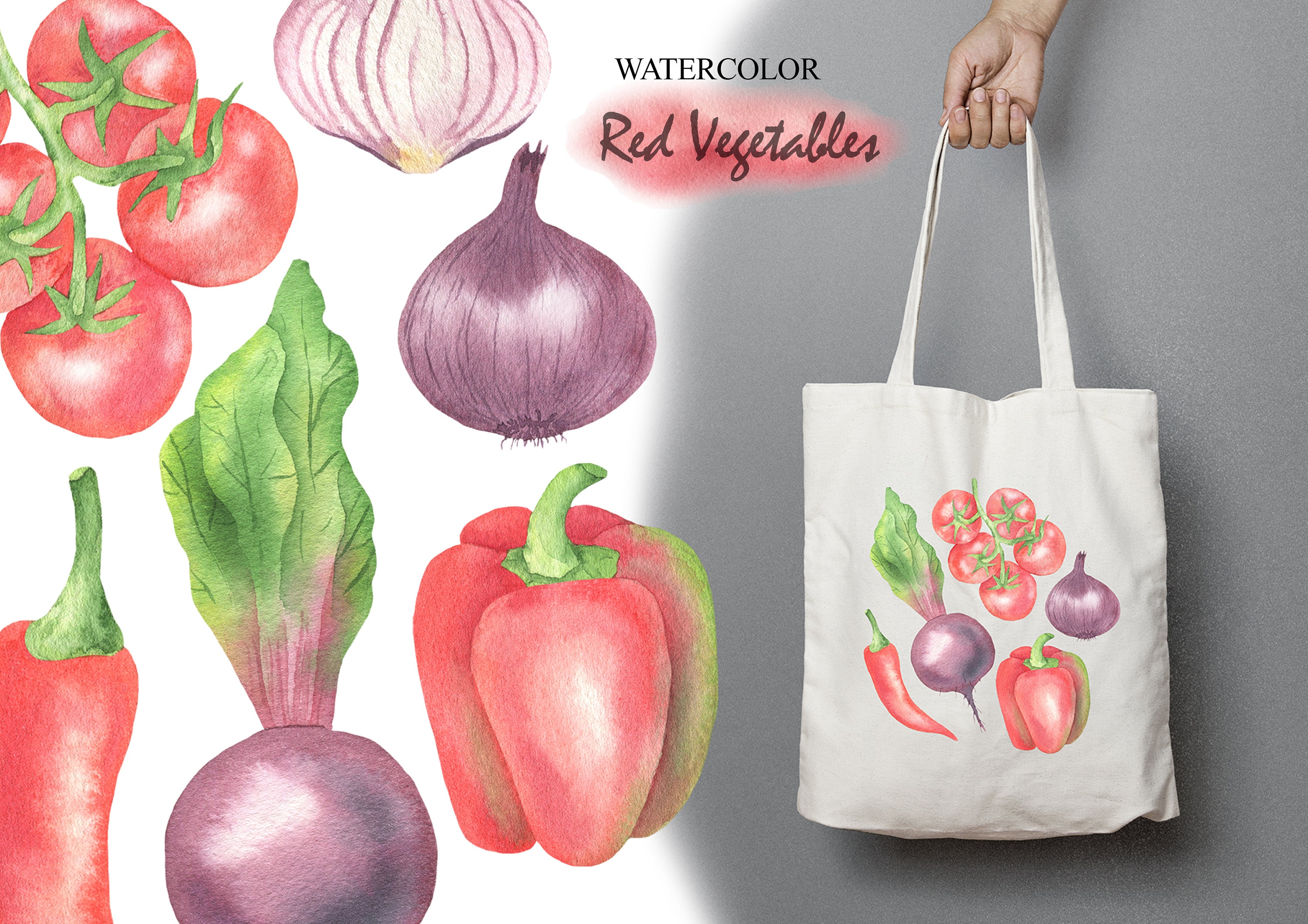 Watercolor Vegetable Clipart Kitchen Autumn Tomato Pepper | Etsy