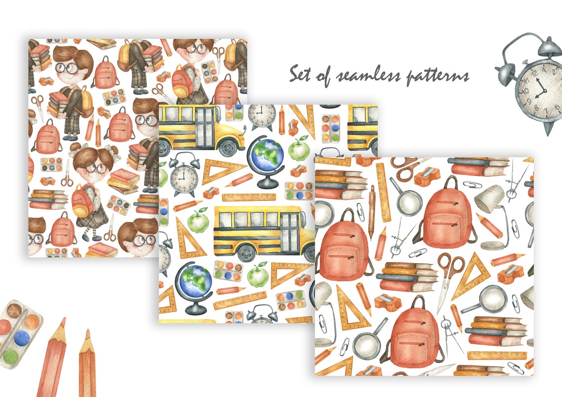 Watercolor Back to School Clipart First Day of School Digital - Etsy