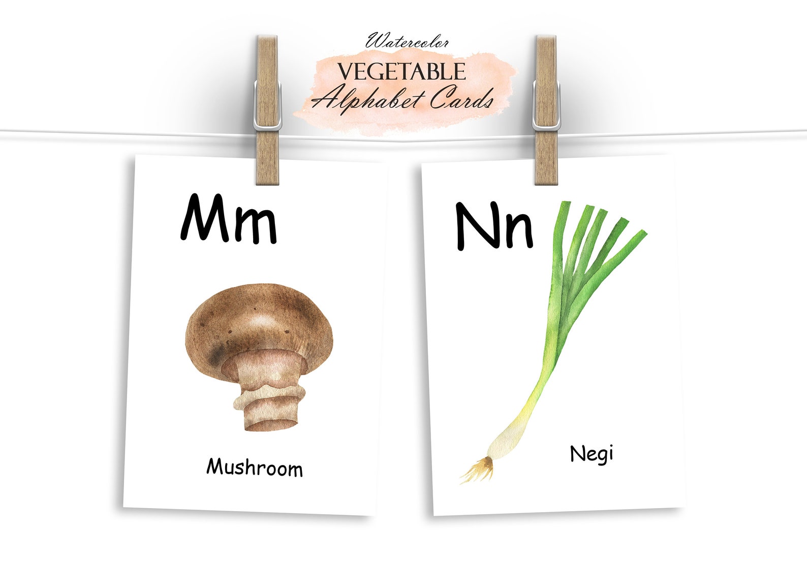Watercolor Vegetable Alphabet Flash Cards, Montessori Learning (digital ...