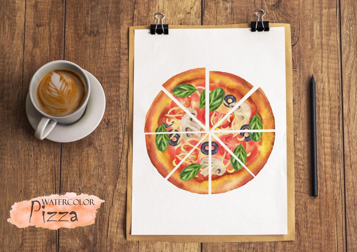 Watercolor Pizza Clipart, Pizza Ingredients Clip Art, Make Your Own ...