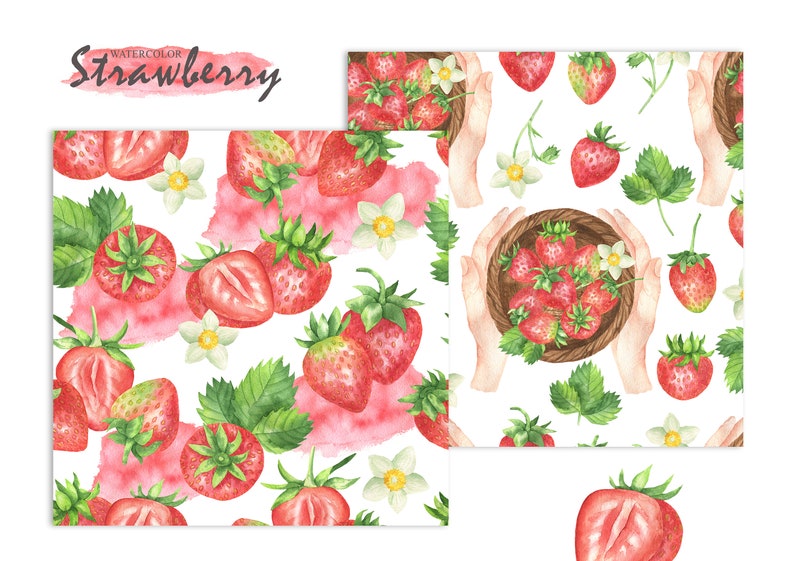 Watercolor Strawberry Digital Paper, Strawberries Seamless Pattern ...