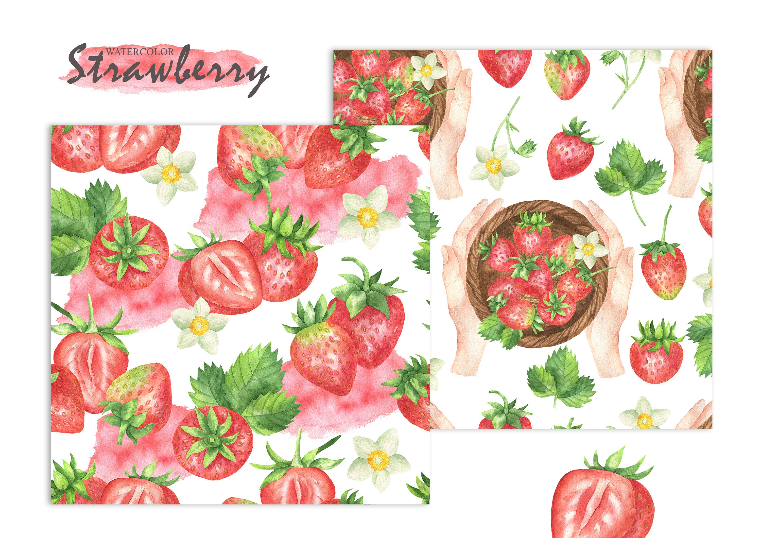 Watercolor Strawberry Digital Paper, Strawberries Seamless Pattern ...