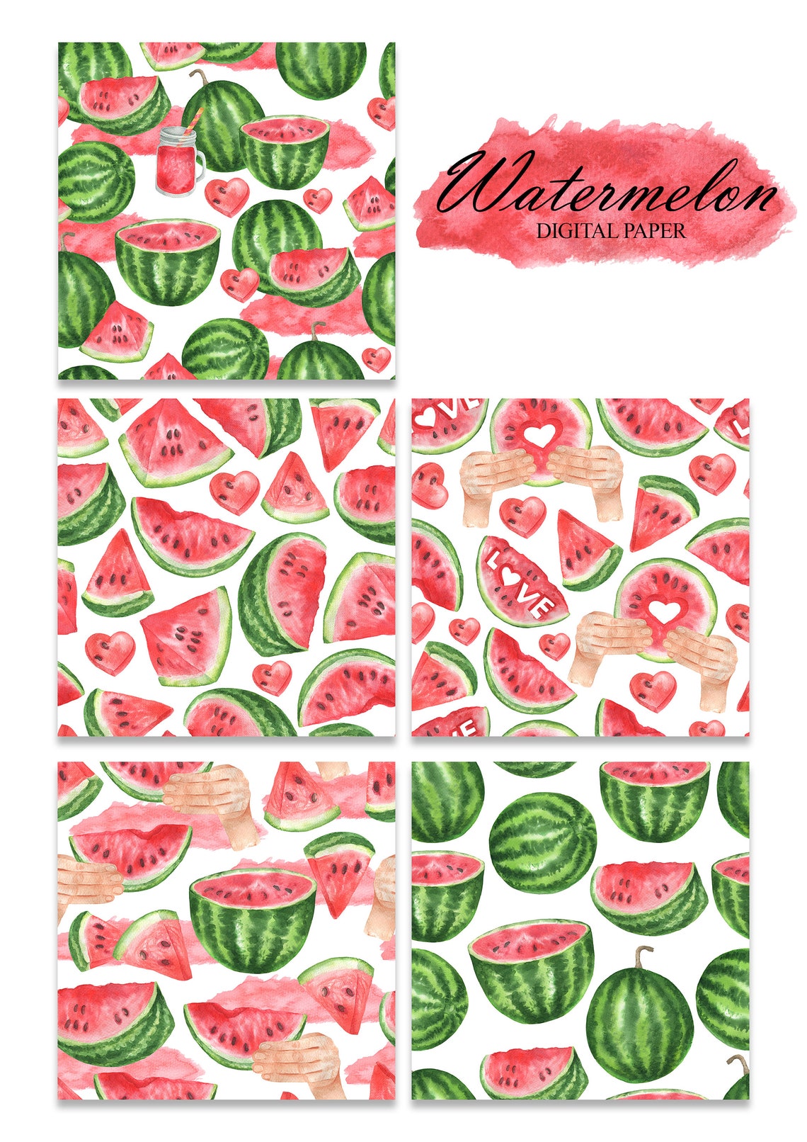 Watercolor Watermelon Digital Paper Watermelon Seamless - Etsy