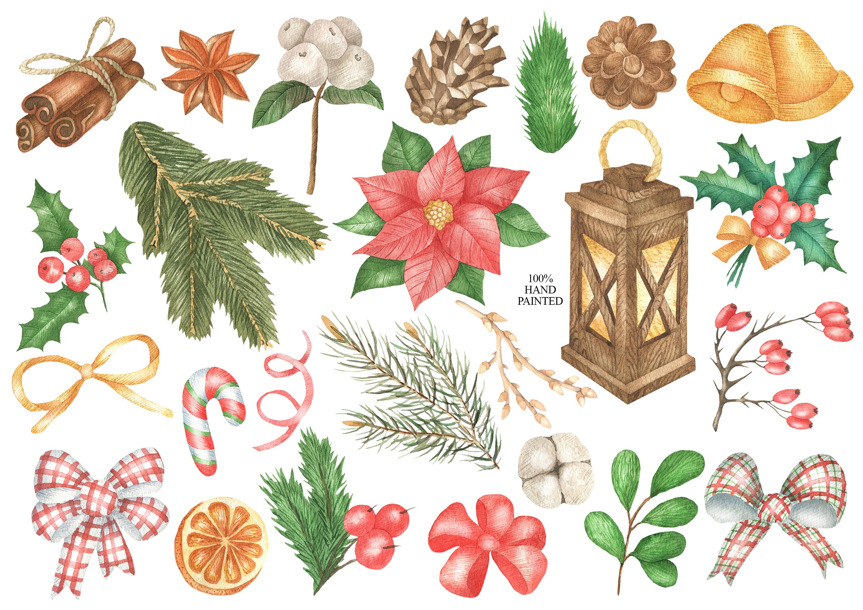 Watercolor Christmas Winter Florals Clipart, New Year Holiday Greenery ...