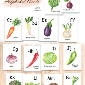 Watercolor Vegetable Alphabet ABC Card, Learning Letters, Printable ...