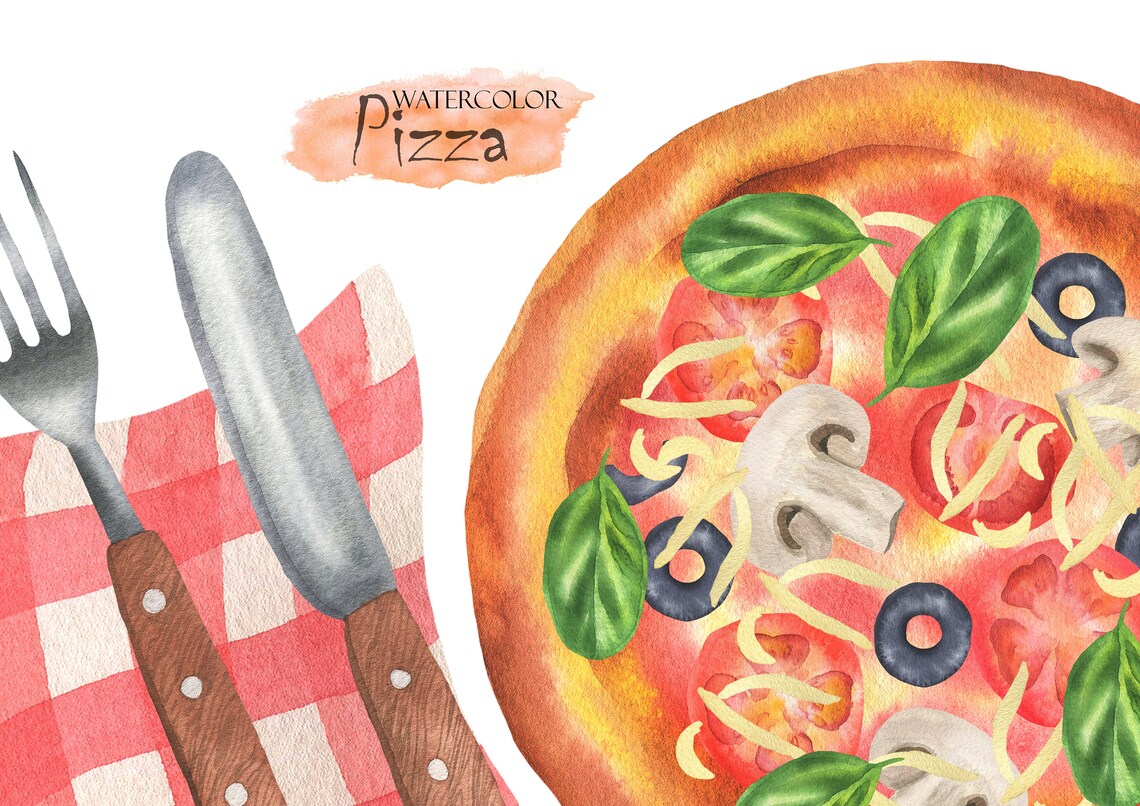 Watercolor Pizza Clipart, Pizza Ingredients Clip Art, Make Your Own ...