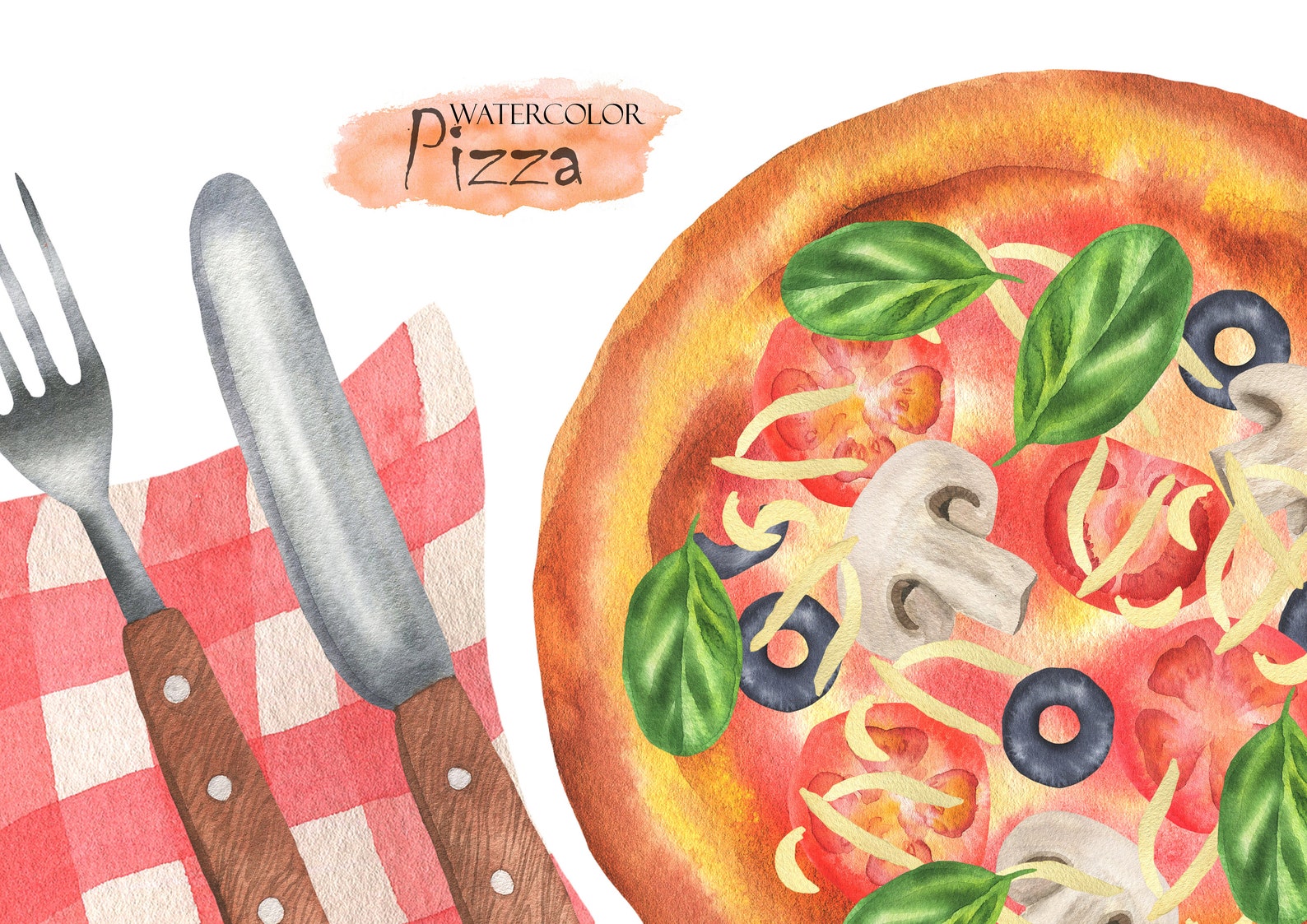 Watercolor Pizza Clipart, Pizza Ingredients Clip Art, Make Your Own ...