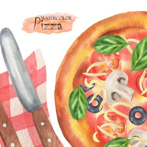 Watercolor Pizza Clipart, Pizza Ingredients Clip Art, Make Your Own ...