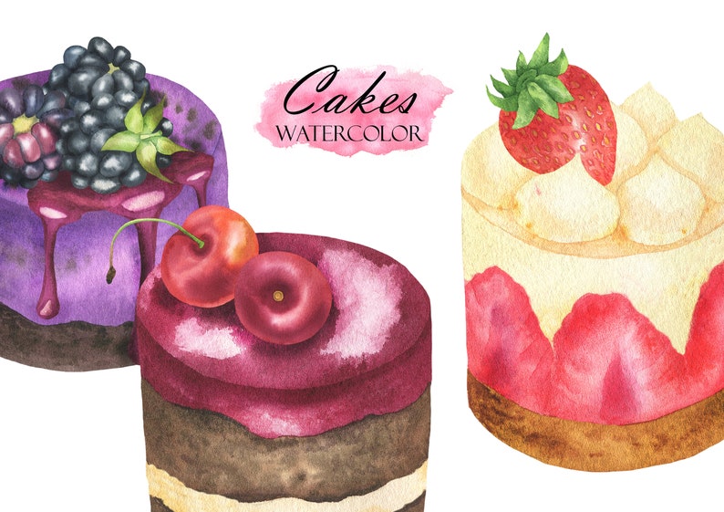 Watercolor Cake Clipart Sweet Dessert Clip Art Baking - Etsy