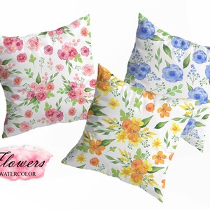 Flower Digital Paper Pack, Watercolor Seamless Patterns of Flowers ...