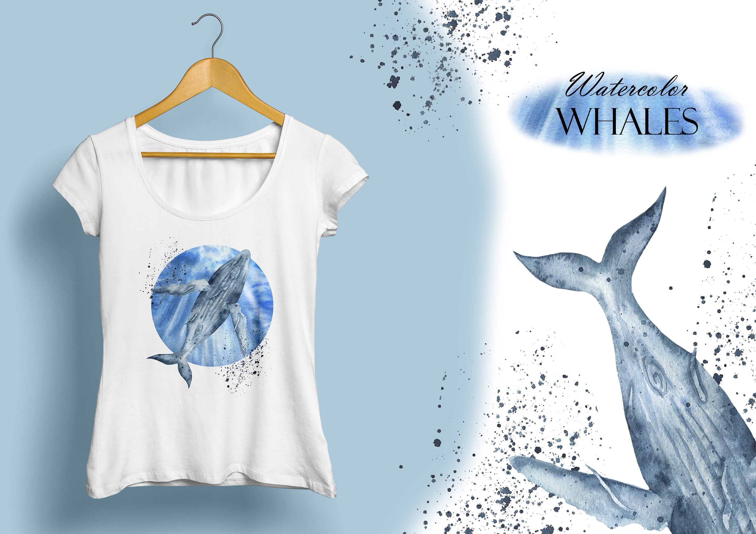 Whales Watercolor Clipart, Sea Animals Clip Art, Ocean Life, Underwater ...