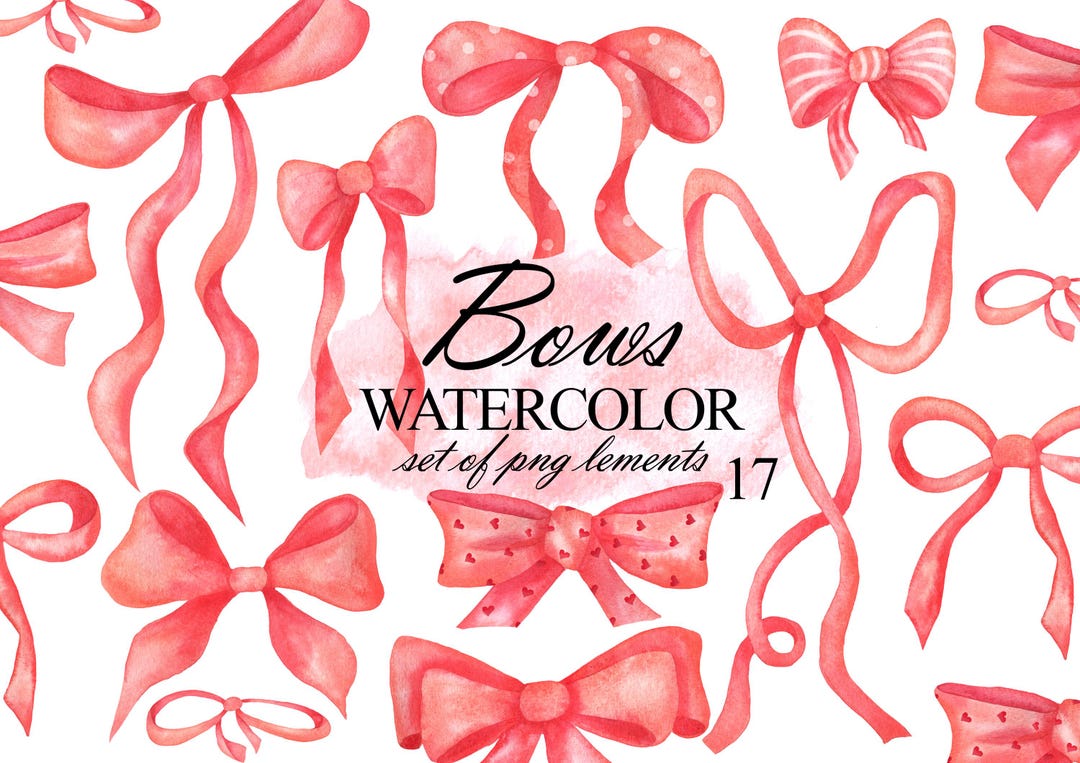 Watercolor Red Bow Clipart, Ribbon Clip Art Set, Bows Collection, Hand ...