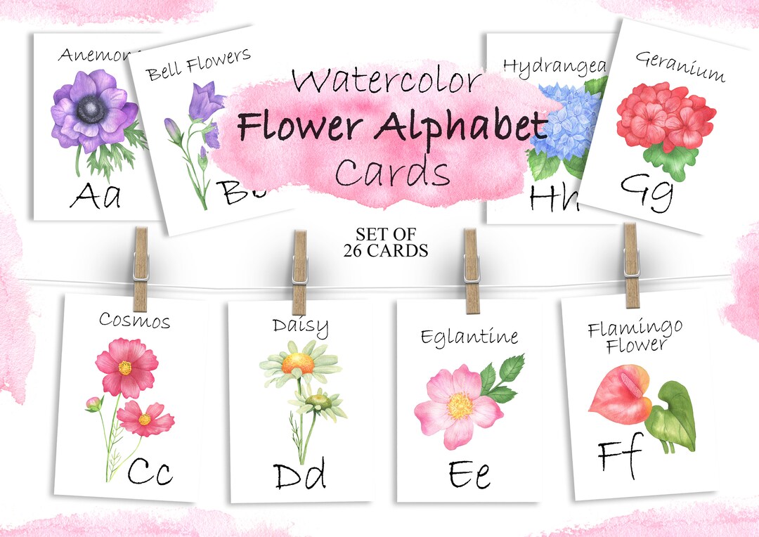 Watercolor Flower Alphabet ABC Card, Learning Letters, Printable ...