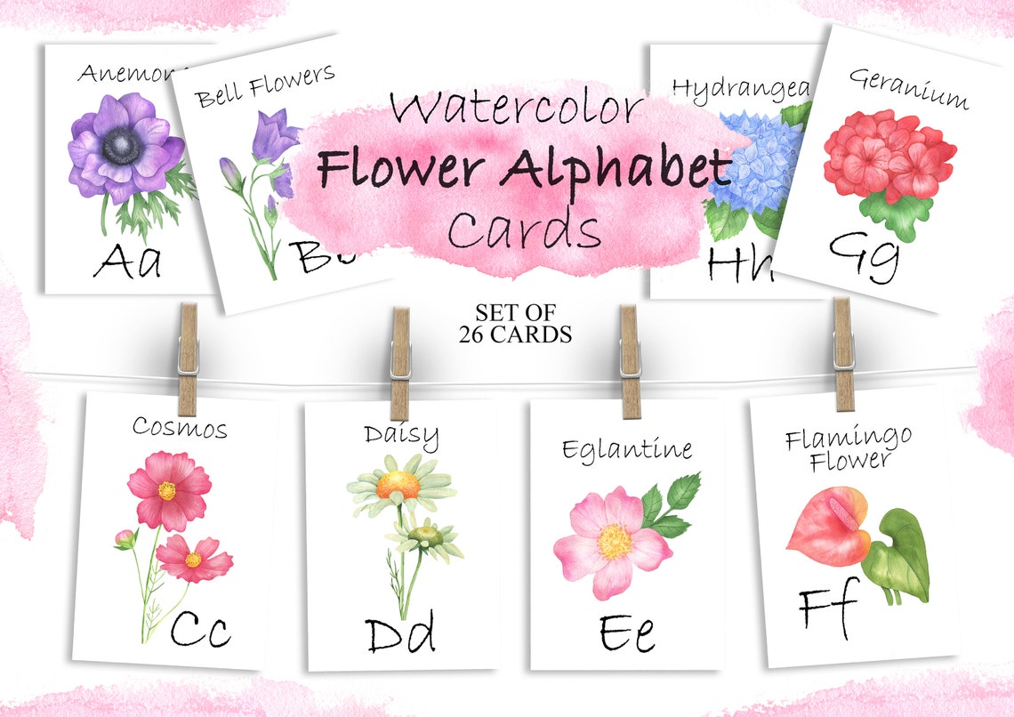 Watercolor Flower Alphabet ABC Card, Learning Letters, Printable ...