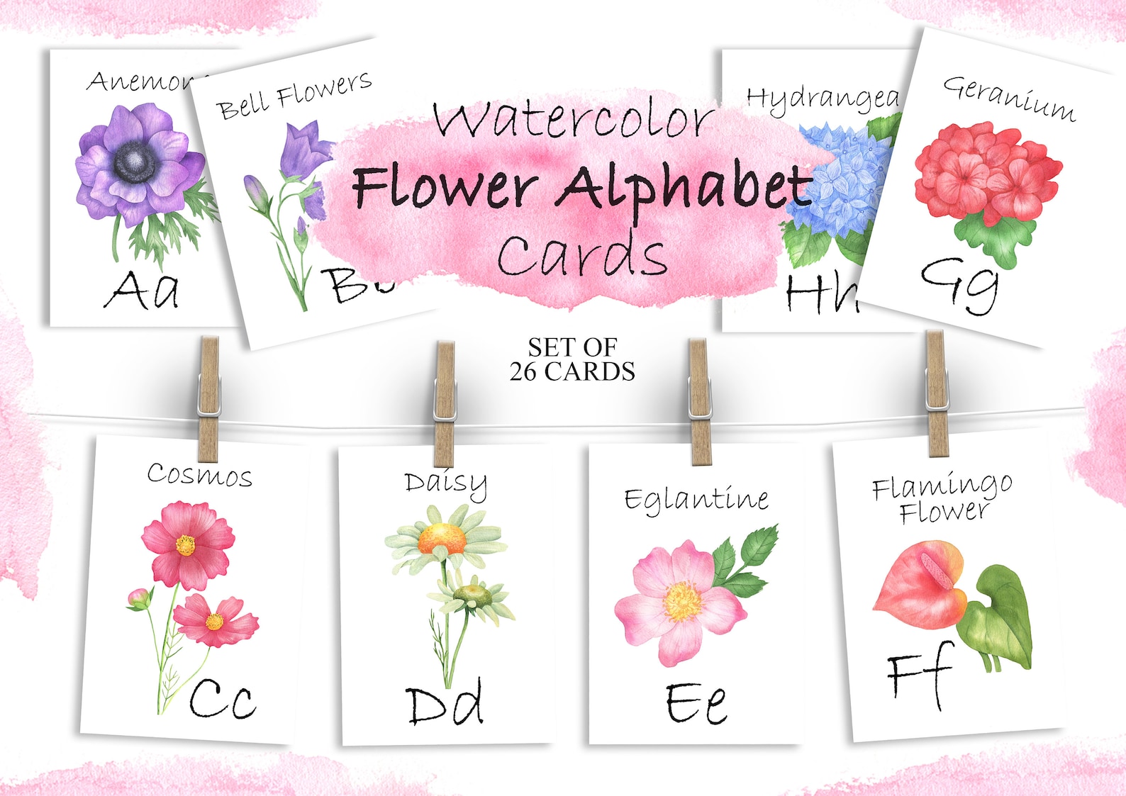 Watercolor Flower Alphabet ABC Card, Learning Letters, Printable ...