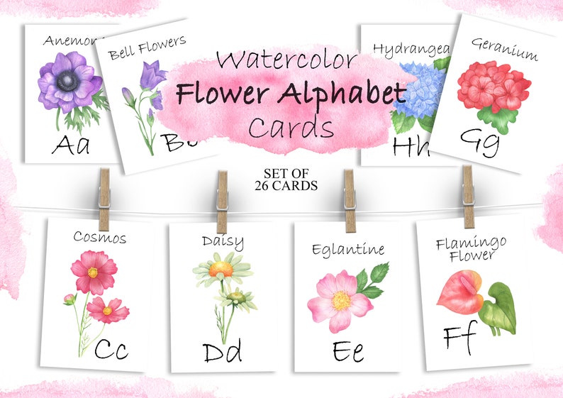 Watercolor Flower Alphabet ABC Card, Learning Letters, Printable ...