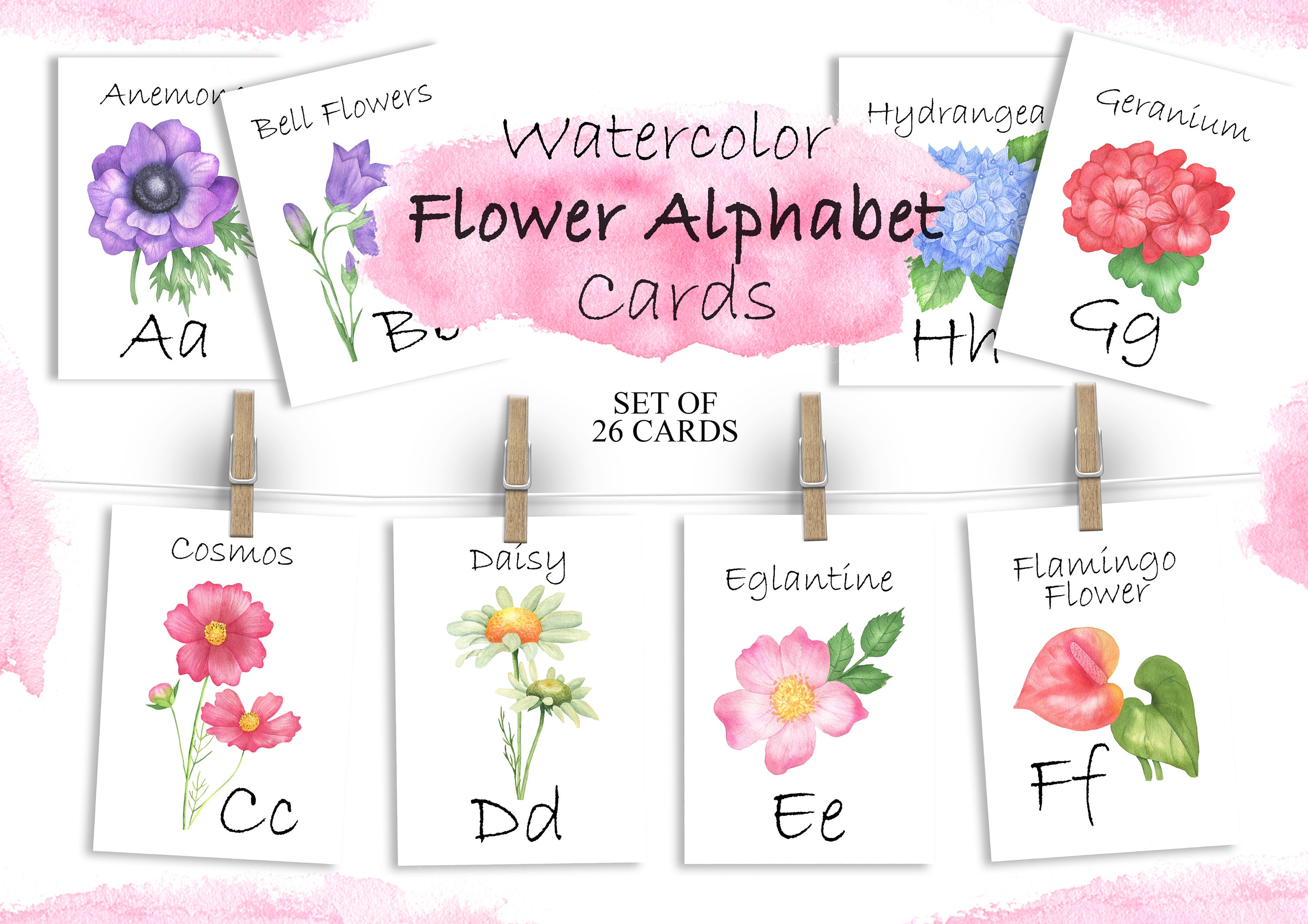 Watercolor Flower Alphabet ABC Card, Learning Letters, Printable ...