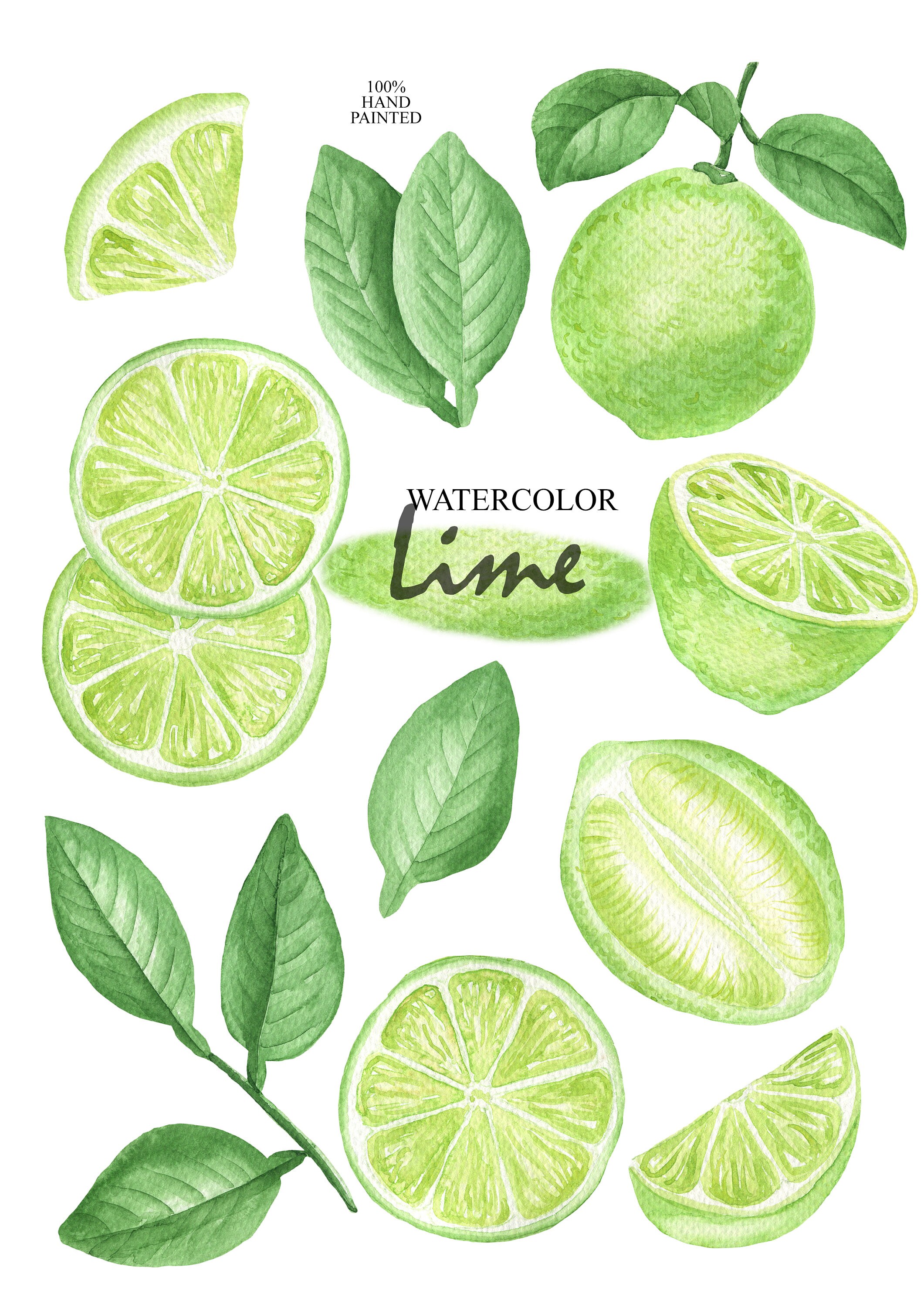 Lime Clipart, Watercolor Lime Clip Art, Tropical Fruit Clip Art, Citrus ...
