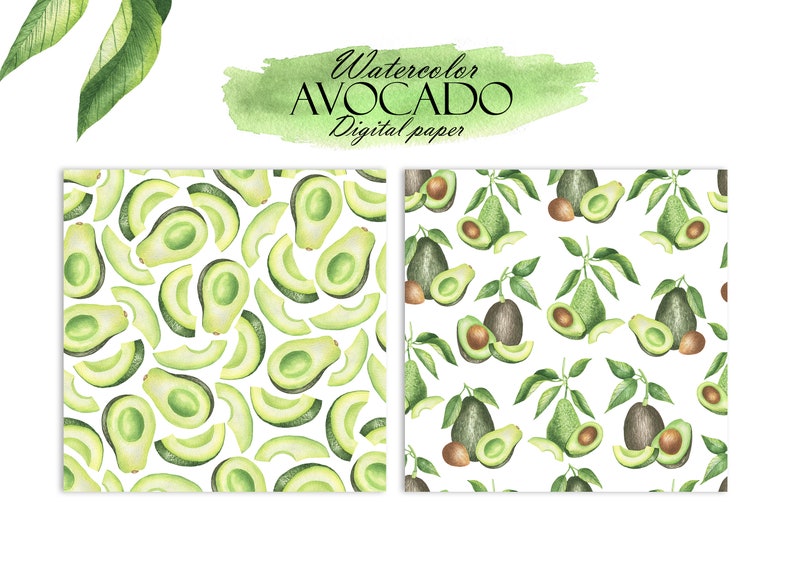 Watercolor Avocado Digital Paper, Avocado Seamless Pattern, Summer ...