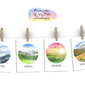 Watercolor Seasons Landscape Clipart, Four Season Winter, Spring ...