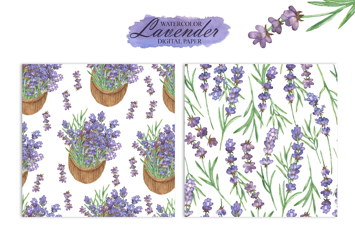 Watercolor Lavender Digital Paper, Lavender Seamless Pattern, Purple ...