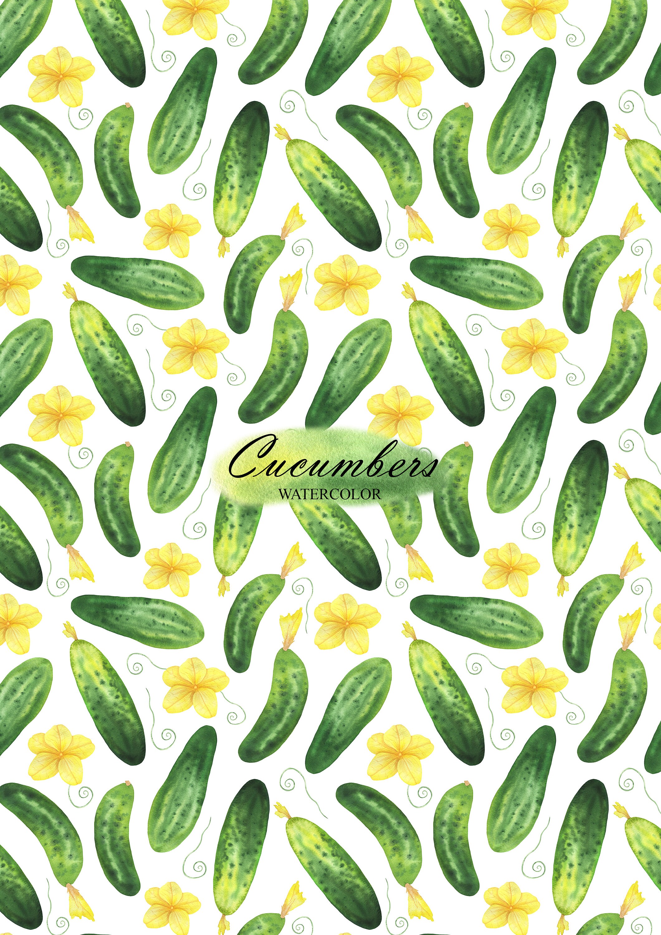 Cucumbers Digital Paper, Watercolor Cucumber Seamless Pattern Pack ...