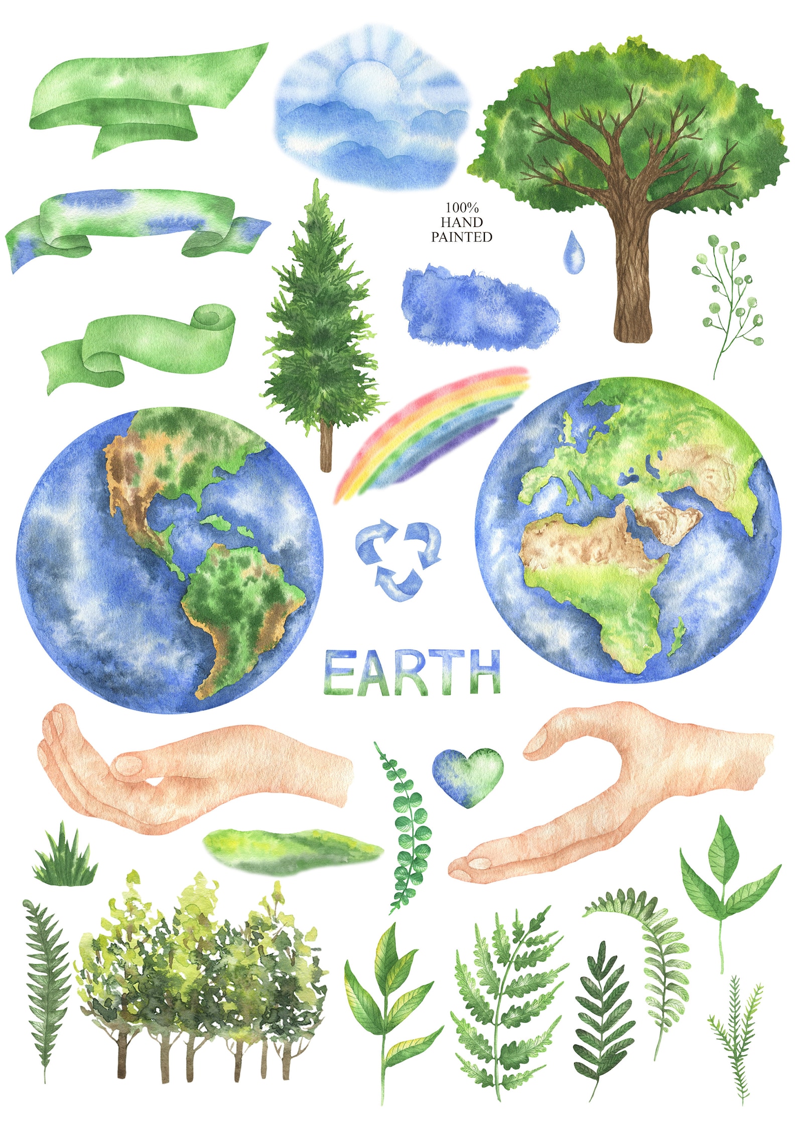Earth Day Clipart, Watercolor Earth Planet Clip Art, Save Planet ...