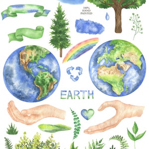 Earth Day Clipart, Watercolor Earth Planet Clip Art, Save Planet ...
