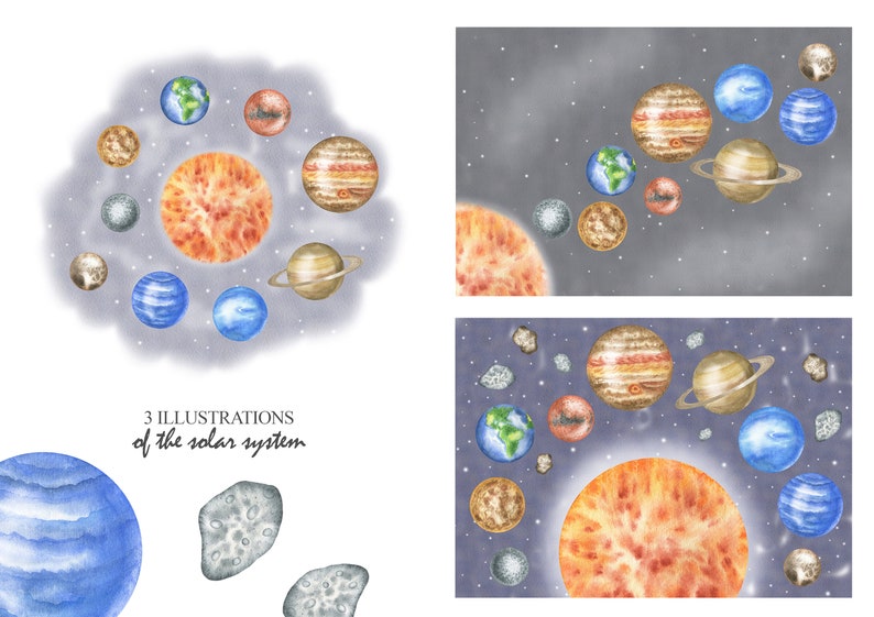 Watercolor Planets Clipart, Solar System Clip Art, Outer Space ...