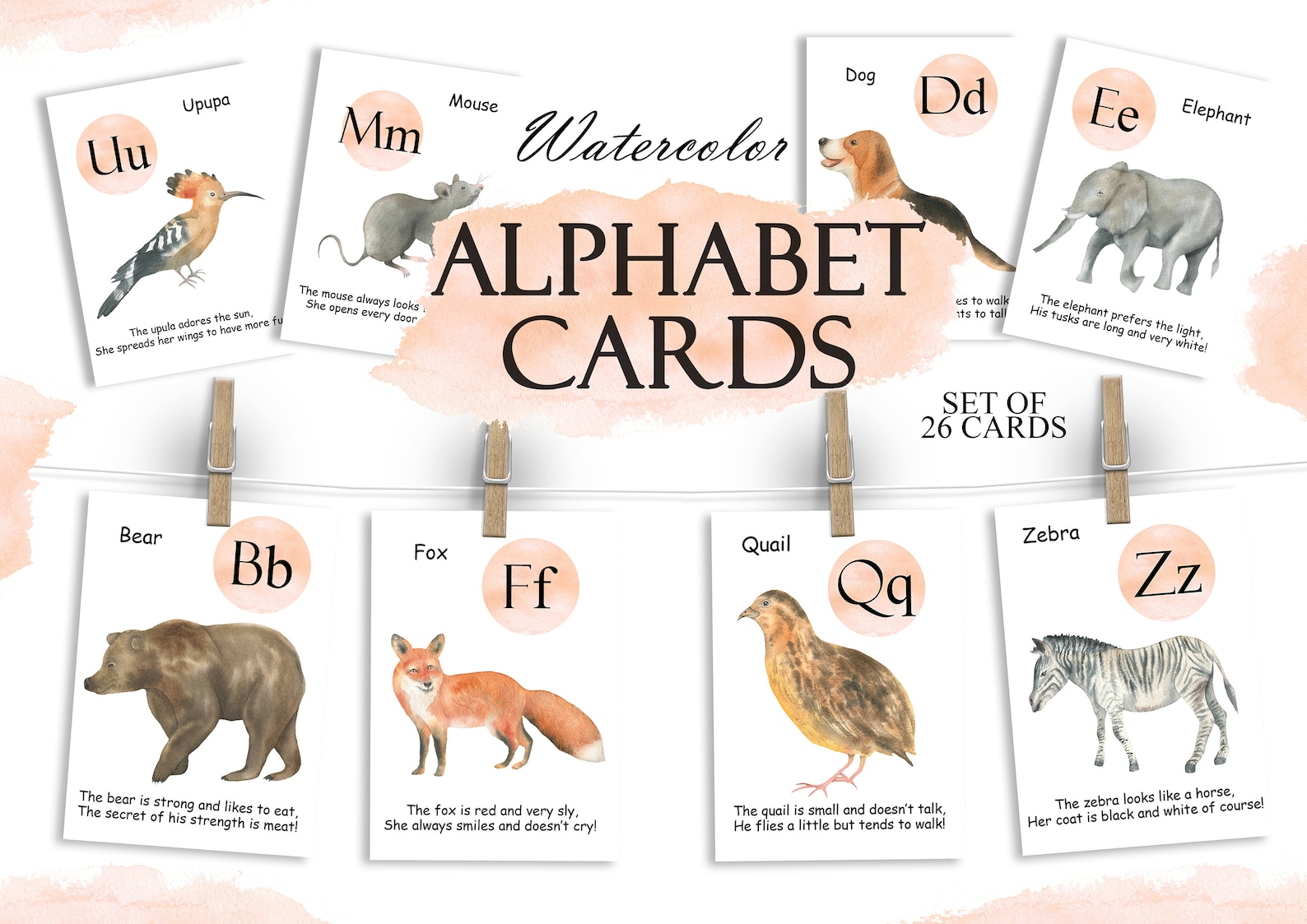 Watercolor Animal Alphabet ABC Card, Learning Letters, Printable ...
