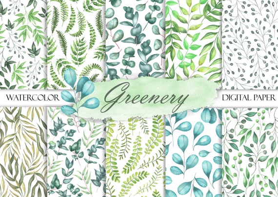 Watercolor Greenery Digital Paper Green Leaves Seamless - Etsy