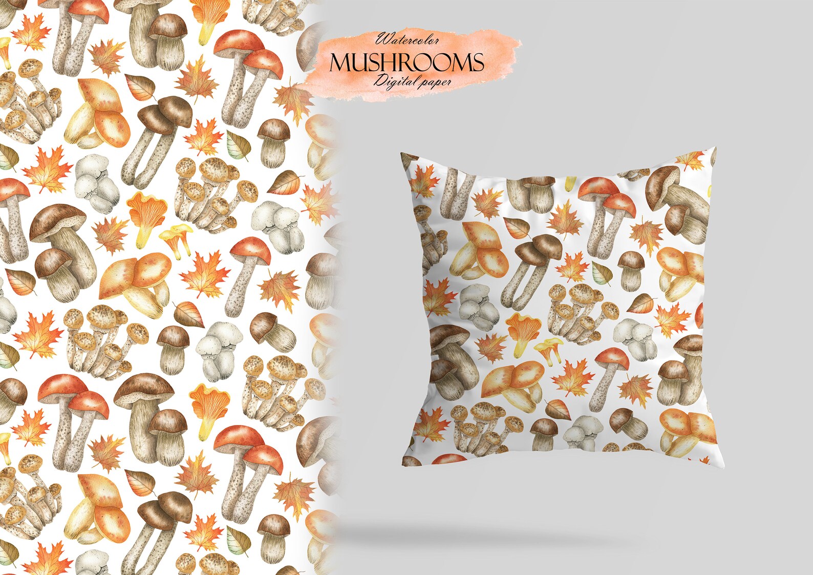 Watercolor Mushroom Seamless Pattern, Forest Flora (digital Paper) - Etsy