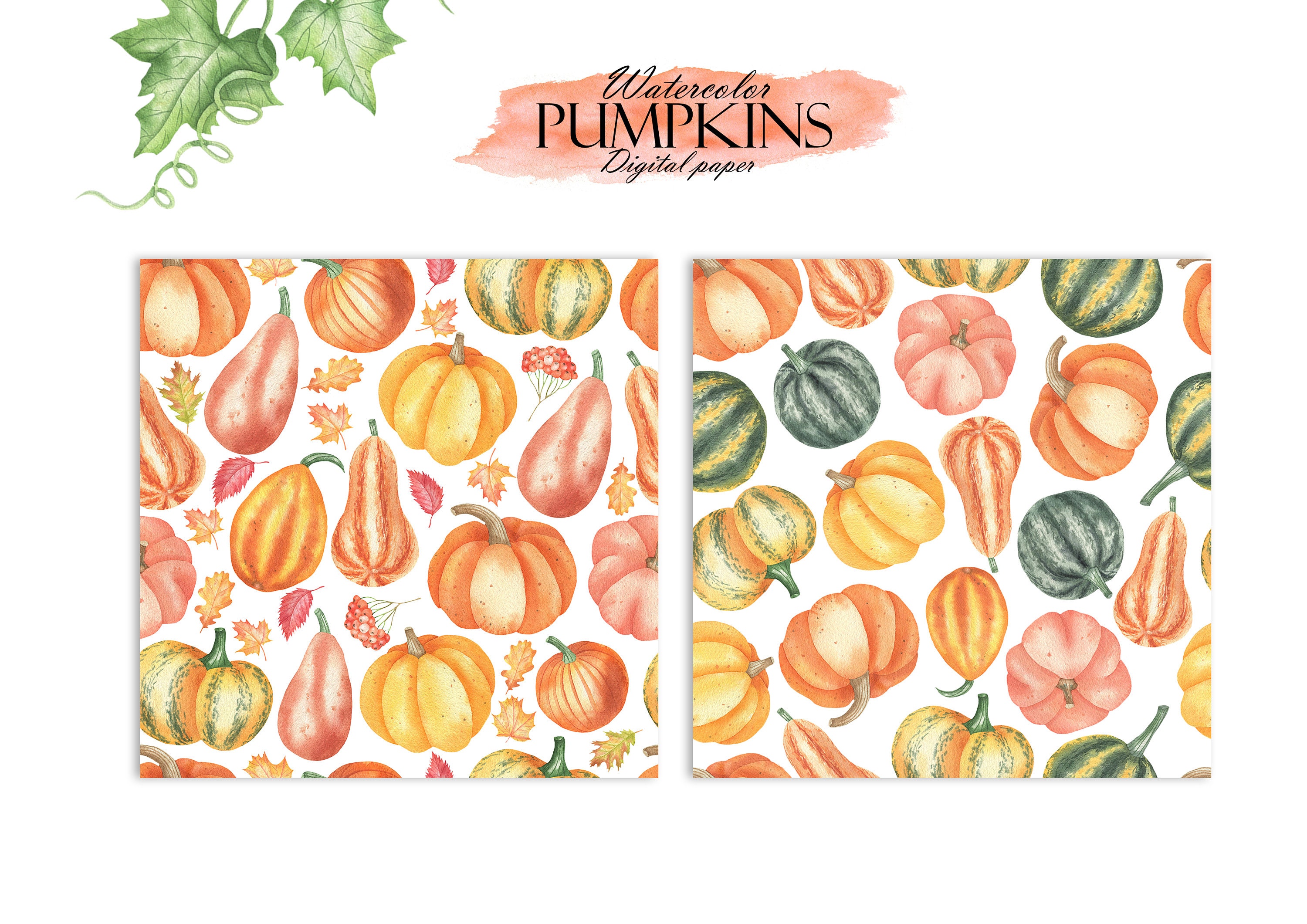 Watercolor Pumpkin Digital Paper, Pumpkins Seamless Pattern, Pumpkin ...