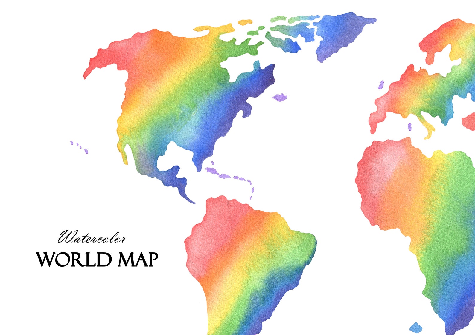 Watercolor World Map Clipart, Watercolor Continents Clip Art, Rainbow ...