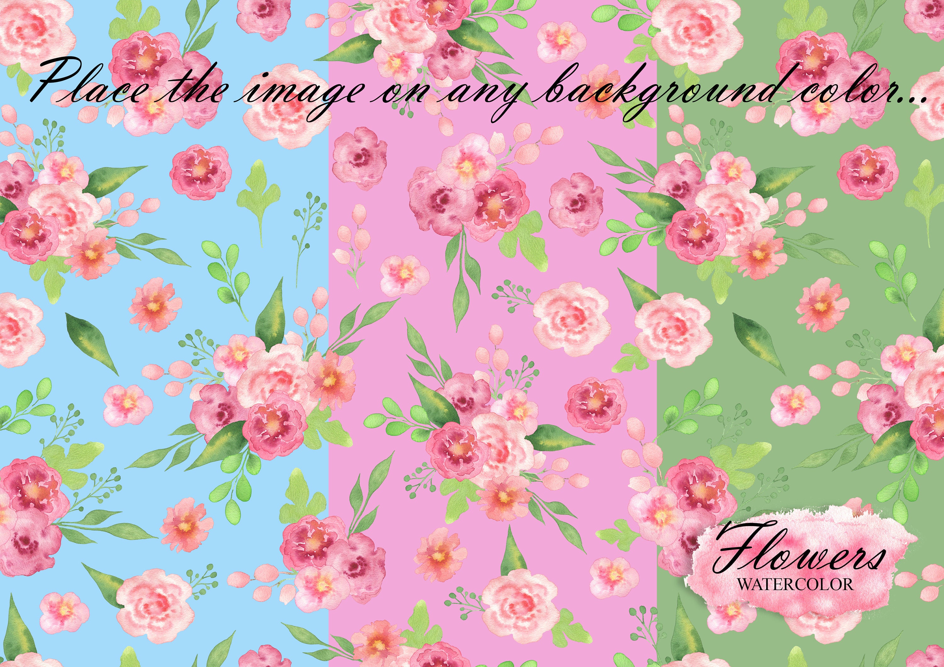 Flower Digital Paper Pack, Watercolor Seamless Patterns of Flowers ...