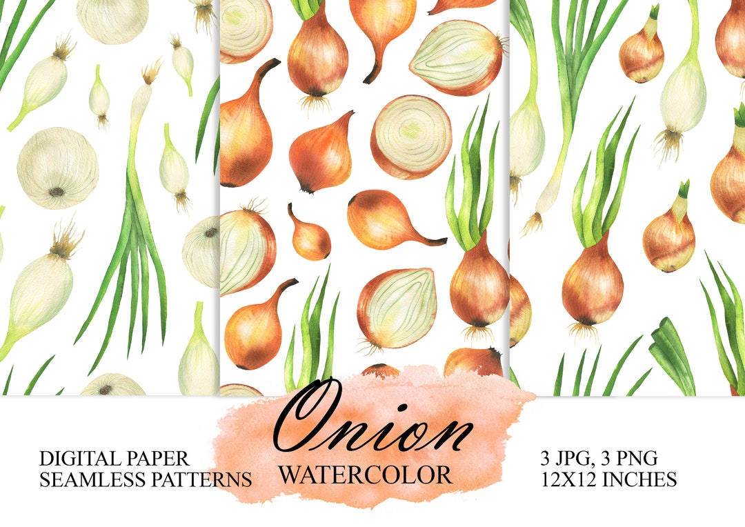 Onion Digital Paper, Watercolor Onions Seamless Pattern Pack, Onion ...