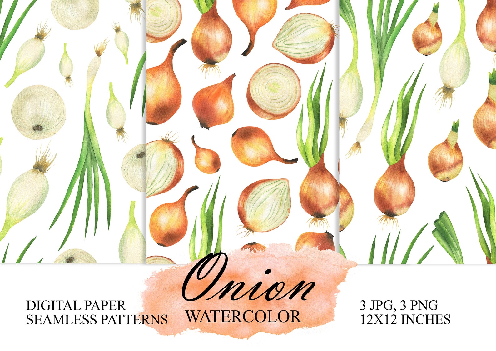Onion Digital Paper, Watercolor Onions Seamless Pattern Pack, Onion ...