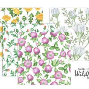 Wildflower Floral Digital Paper Pack, Watercolor Seamless Patterns of ...