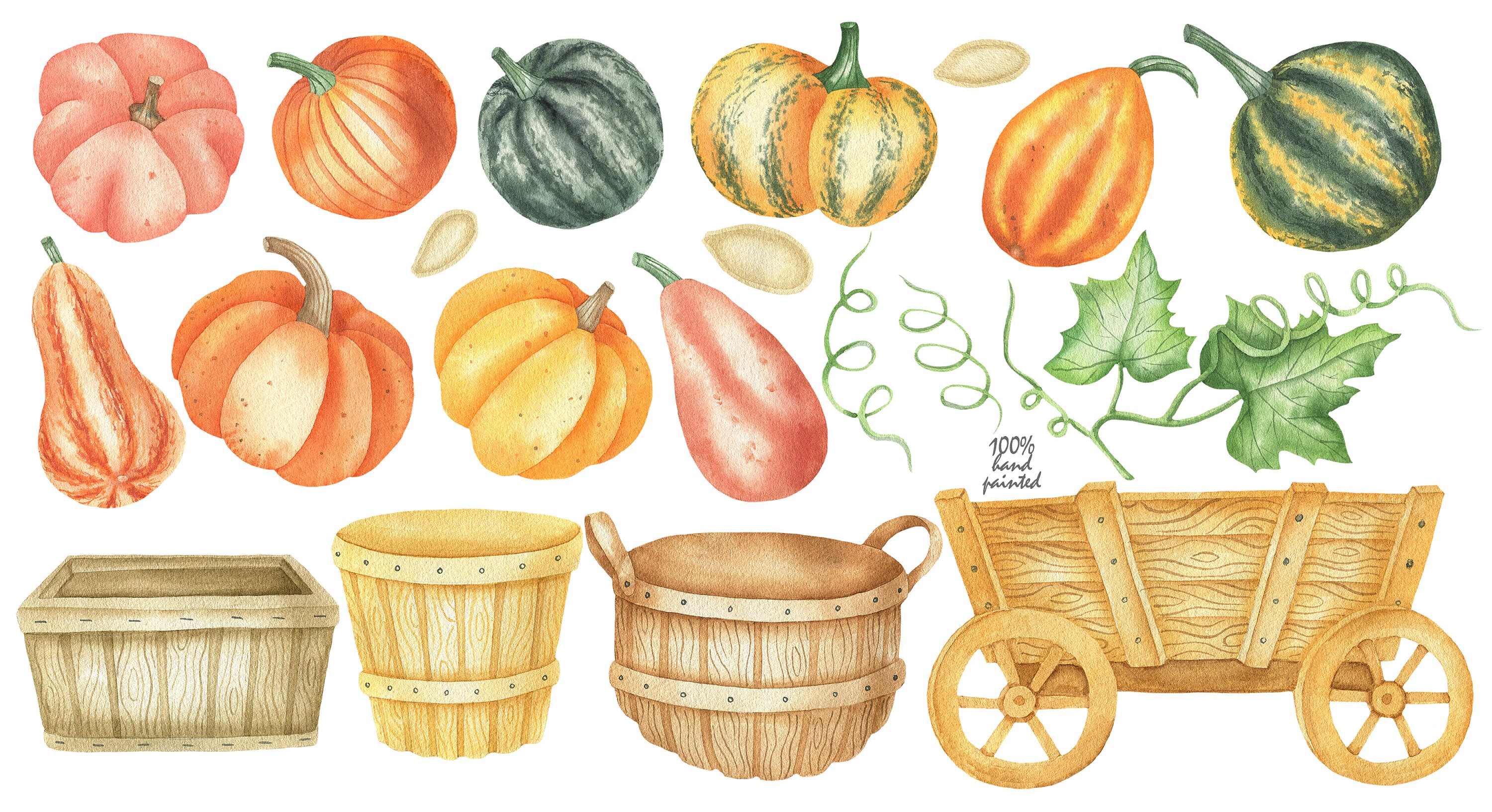 Fall Pumpkin PNG Clipart. Watercolor Autumn Orange and Green Pumpkins ...