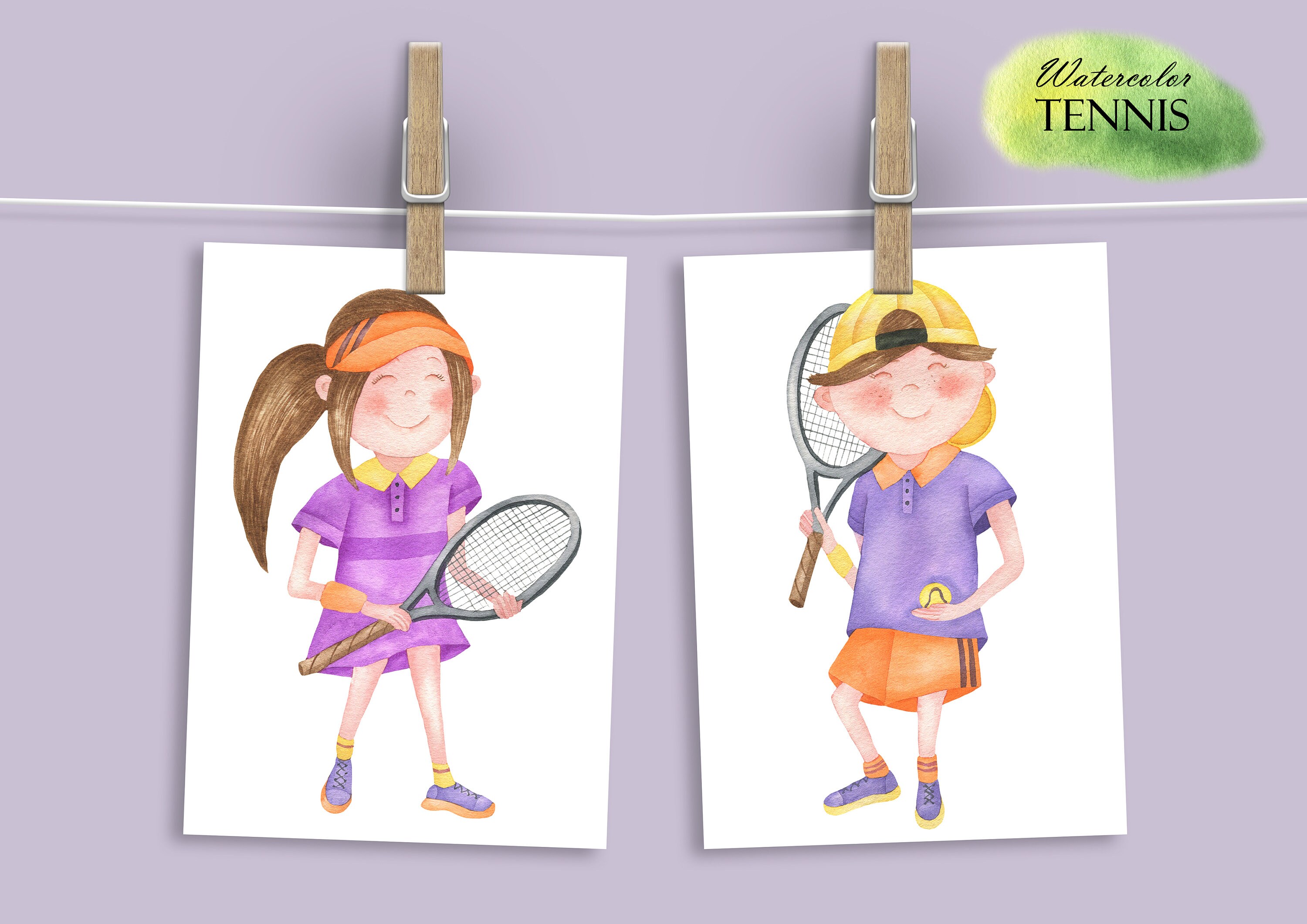 Watercolor Tennis Clip Art, Tennis Player Clipart, Tennis Club, Sports ...