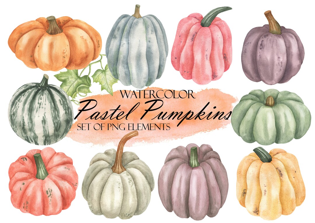 Colored Pumpkin Clipart, Watercolor Pastel Pumpkins, Fall Autumn ...