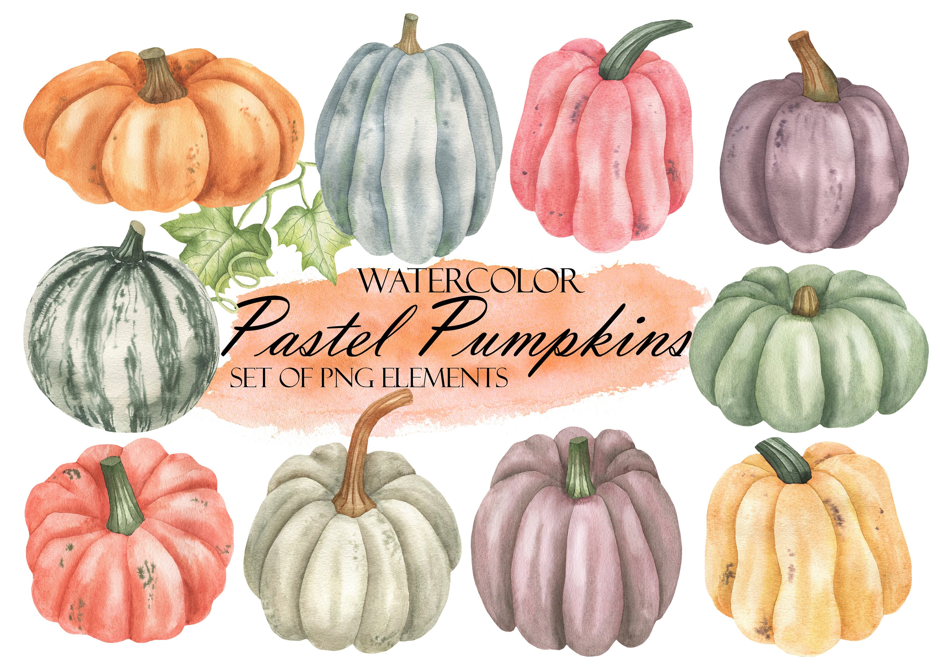 Colored Pumpkin Clipart Watercolor Pastel Pumpkins Fall - Etsy