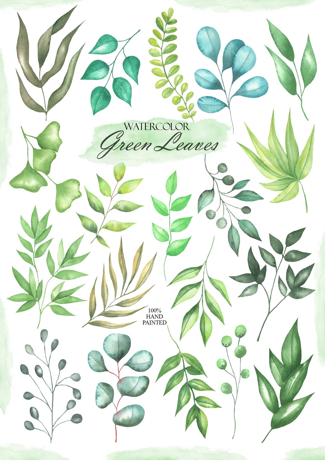 Watercolor Greenery Clipart, Green Leaves, Branches, Foliage Clip Art ...