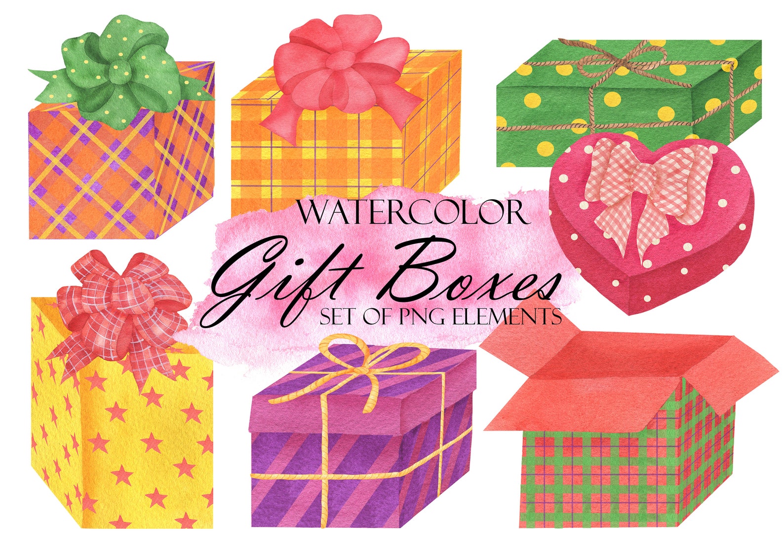 Watercolor Gift Box Clipart, Christmas Presents Clip Art, New Year ...